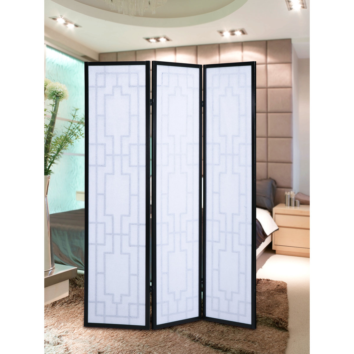 SHANRUGUOJI Folding Room Divider Sudoku 3 Panel Room Divider Screen, Black | Wayfair